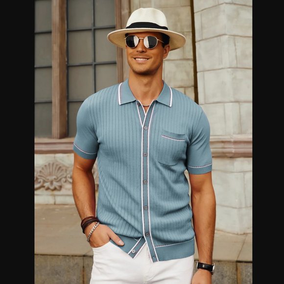 Paul Jones | Shirts | Mens Short Sleeve Full Placket Riviera Knit Polo ...
